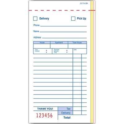 3 Part Carbonless Guest Checks/Delivery Form Books GC11A - 2500 Checks ...